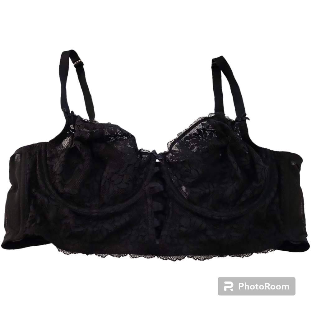 Black Lace Crossed Chest Wired Bra - Gem